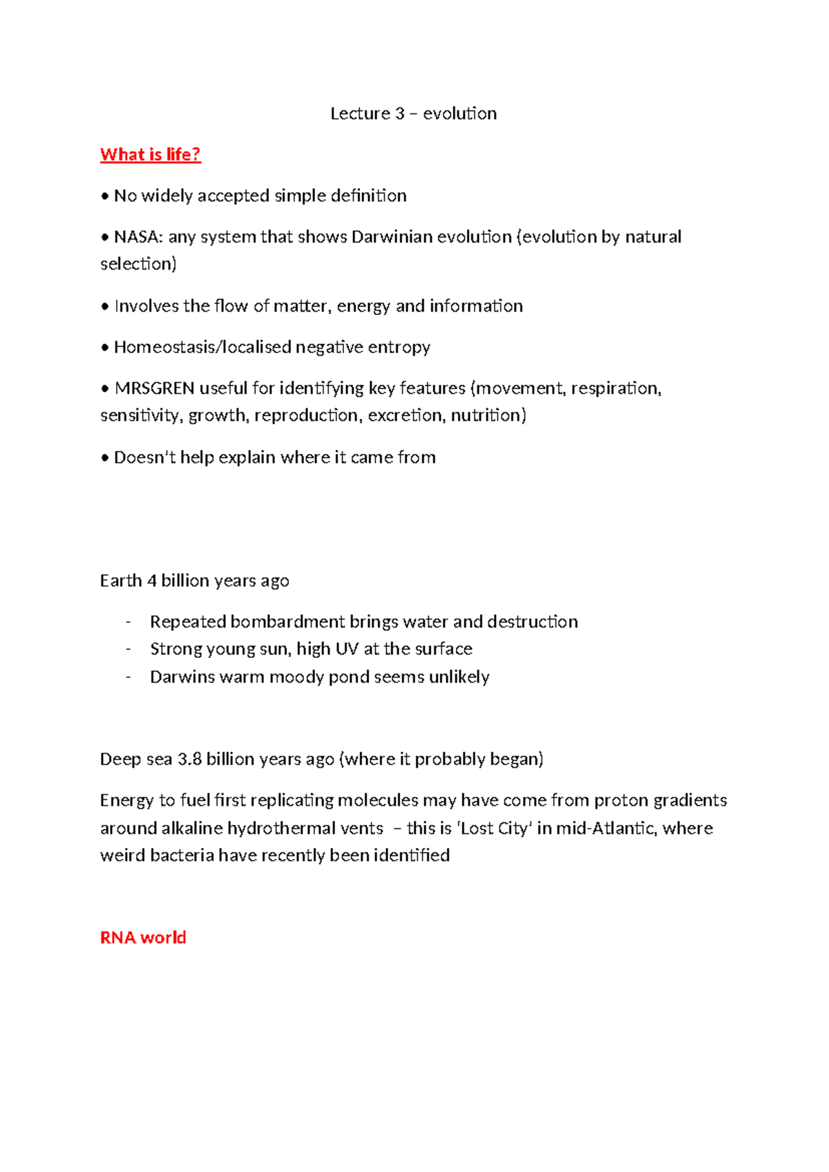 Lecture 3 evolution - Lecture 3 – evolution What is life? No widely ...