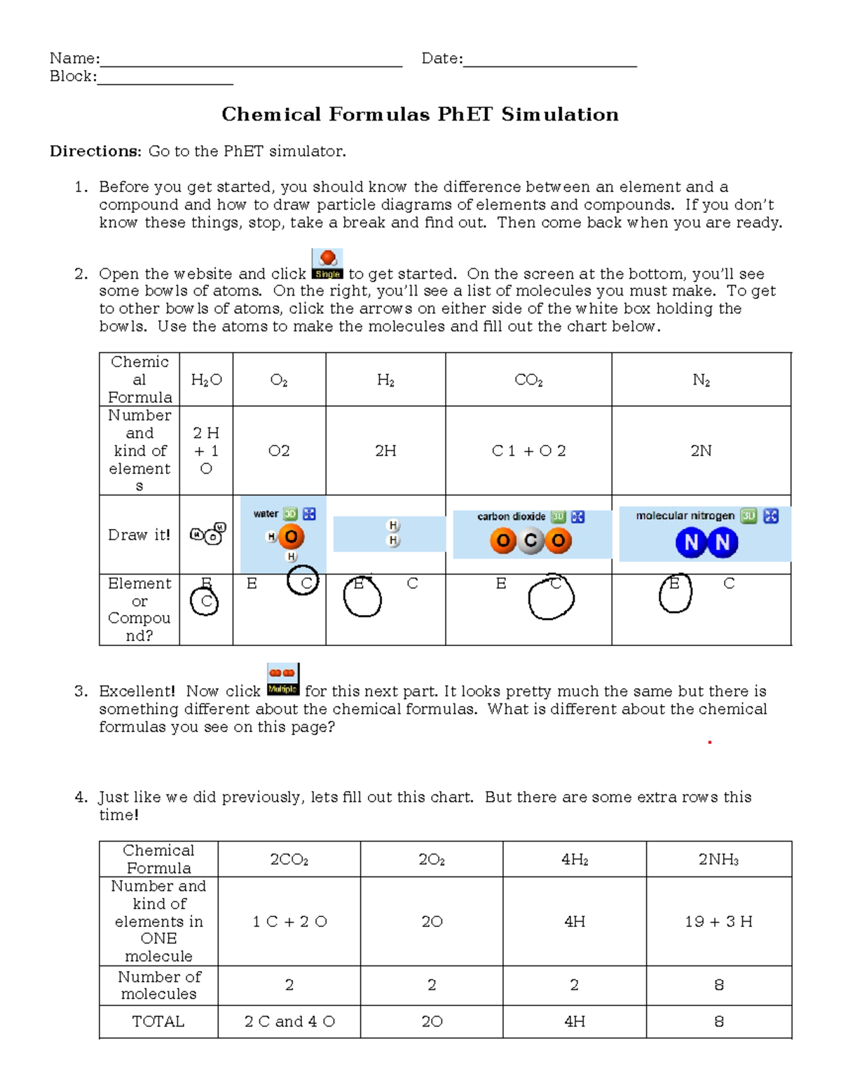 Chemical Formulas Worksheet - Name ...