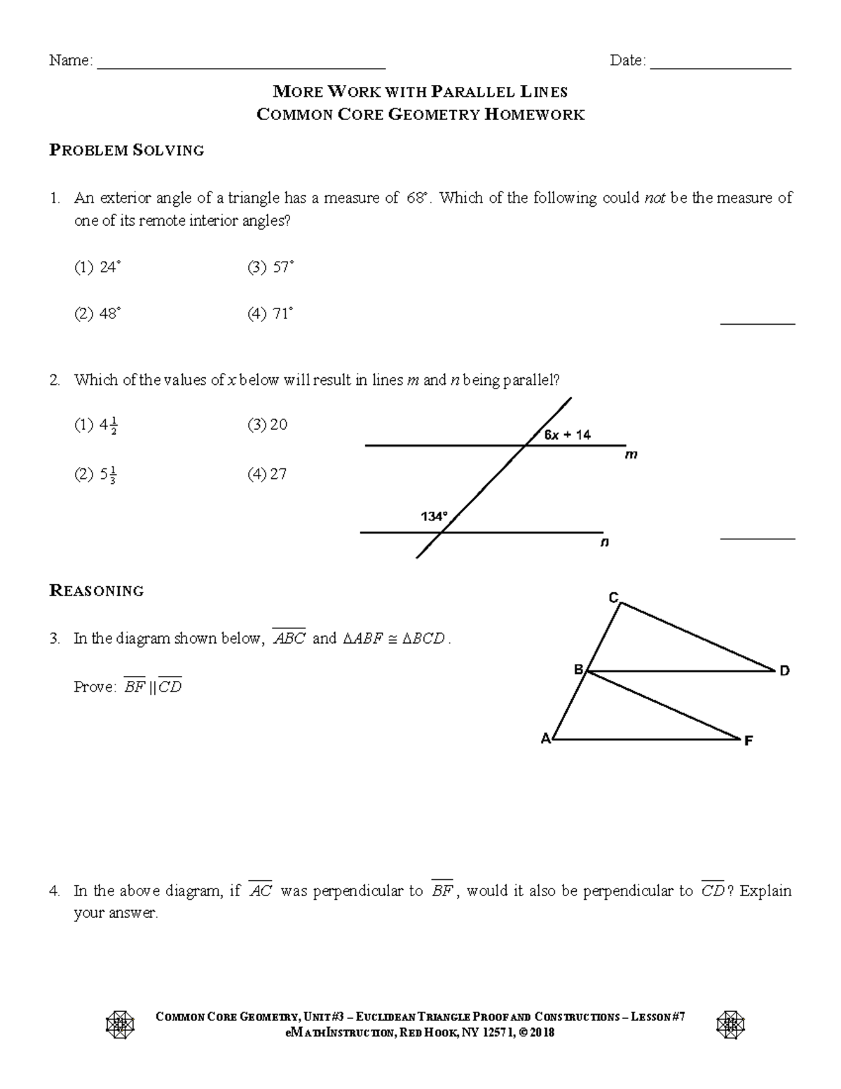 HW - CCGeo.Unit #3.Lesson #7.More Work with Parallel Lines - Name ...