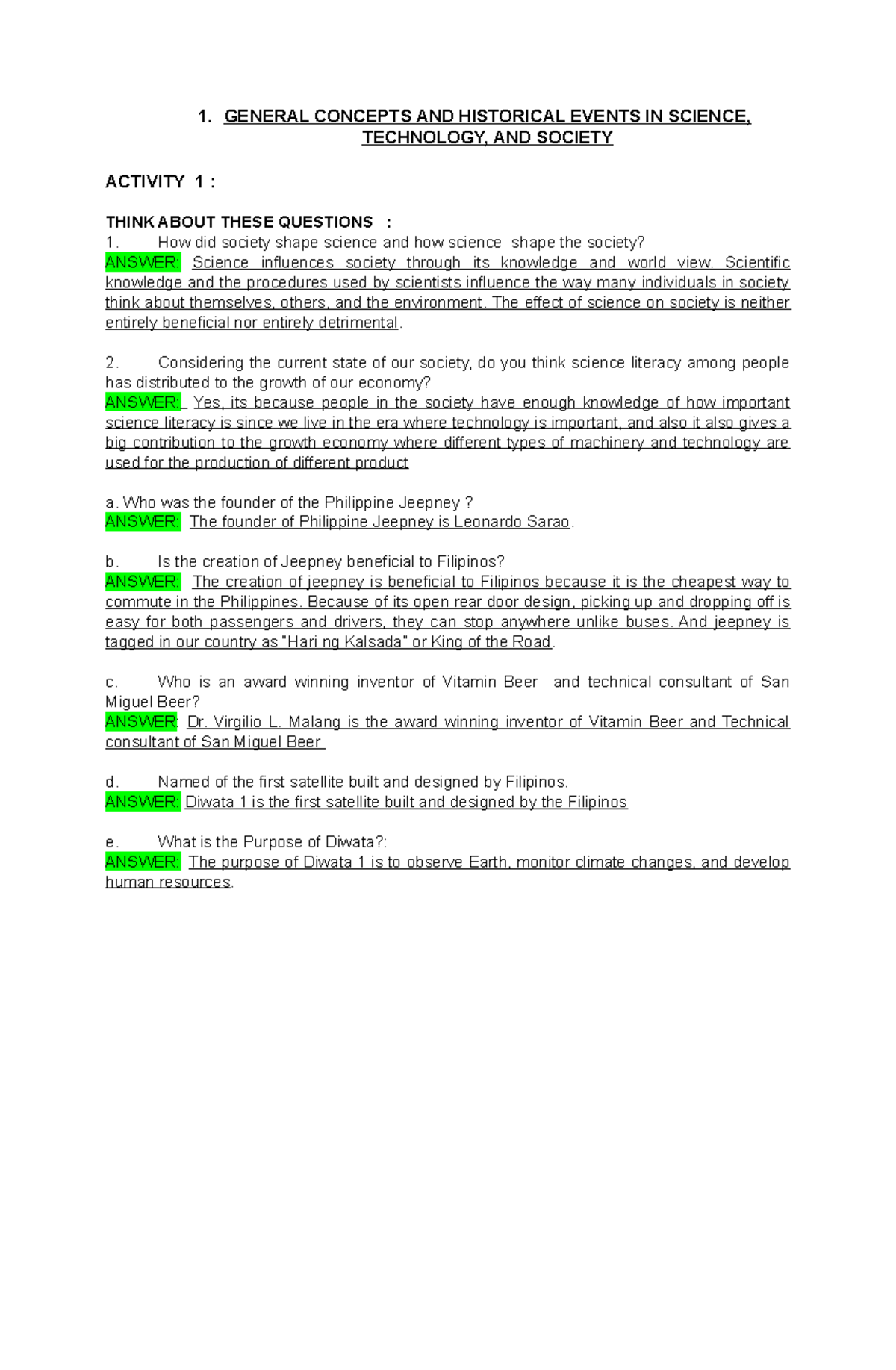 STS GE 7 - sts subject - 1. GENERAL CONCEPTS AND HISTORICAL EVENTS IN ...