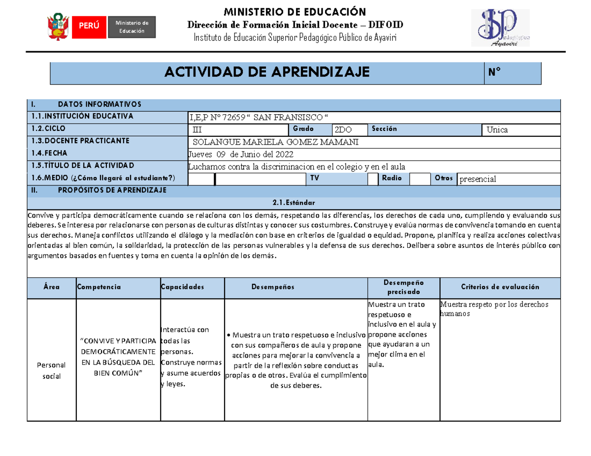 Sesion 25 ps - tarea - Dirección de For mación Inicial Docen te ...