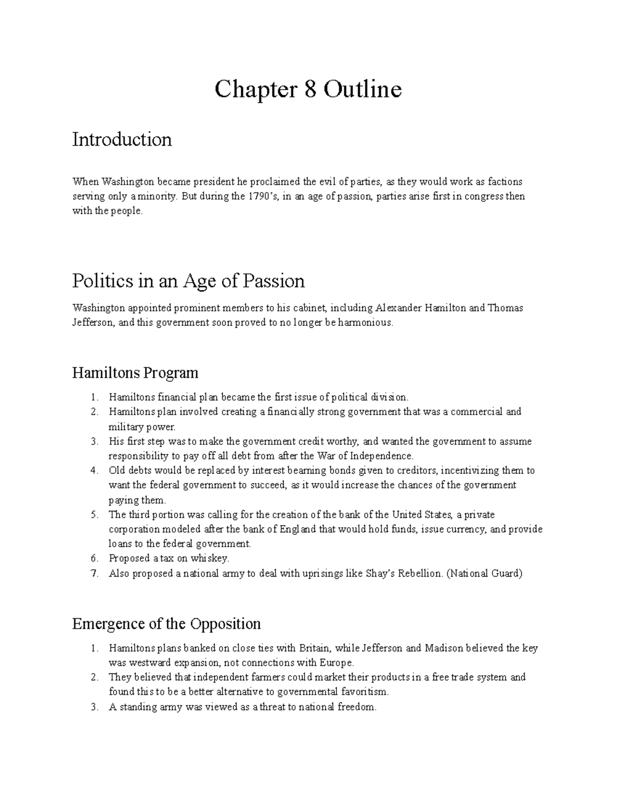 Chapter 8 Outline - Chapter 8 Outline Introduction When Washington became president he ...