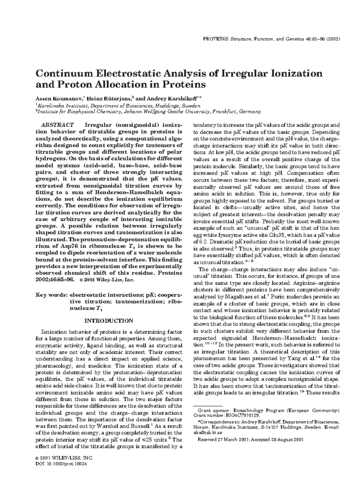 Continuum electrostatic analysis of irre - Continuum Electrostatic ...