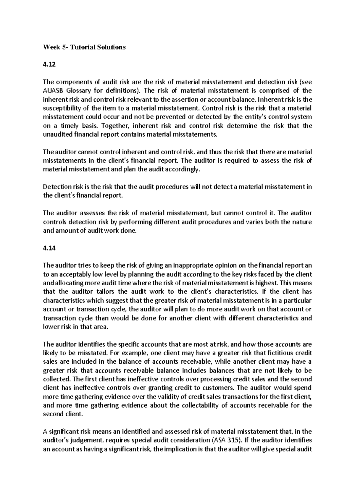 Week 5 Tutorial Solutions Student - Warning: TT: undefined function: 32 Warning: TT: undefined ...