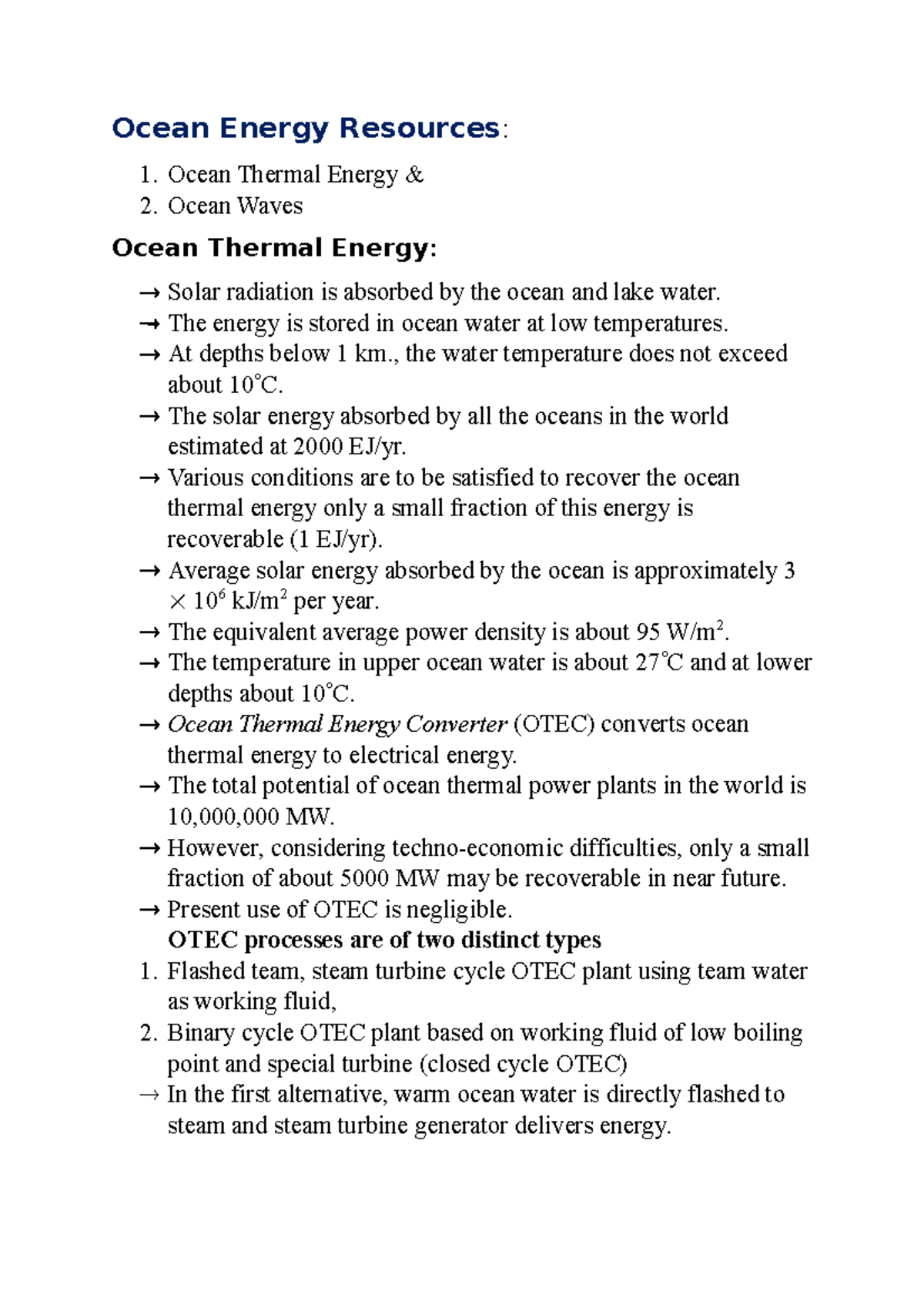 Ocean Energy Resources (Ocean thermal energy and ocean waves) - Ocean ...
