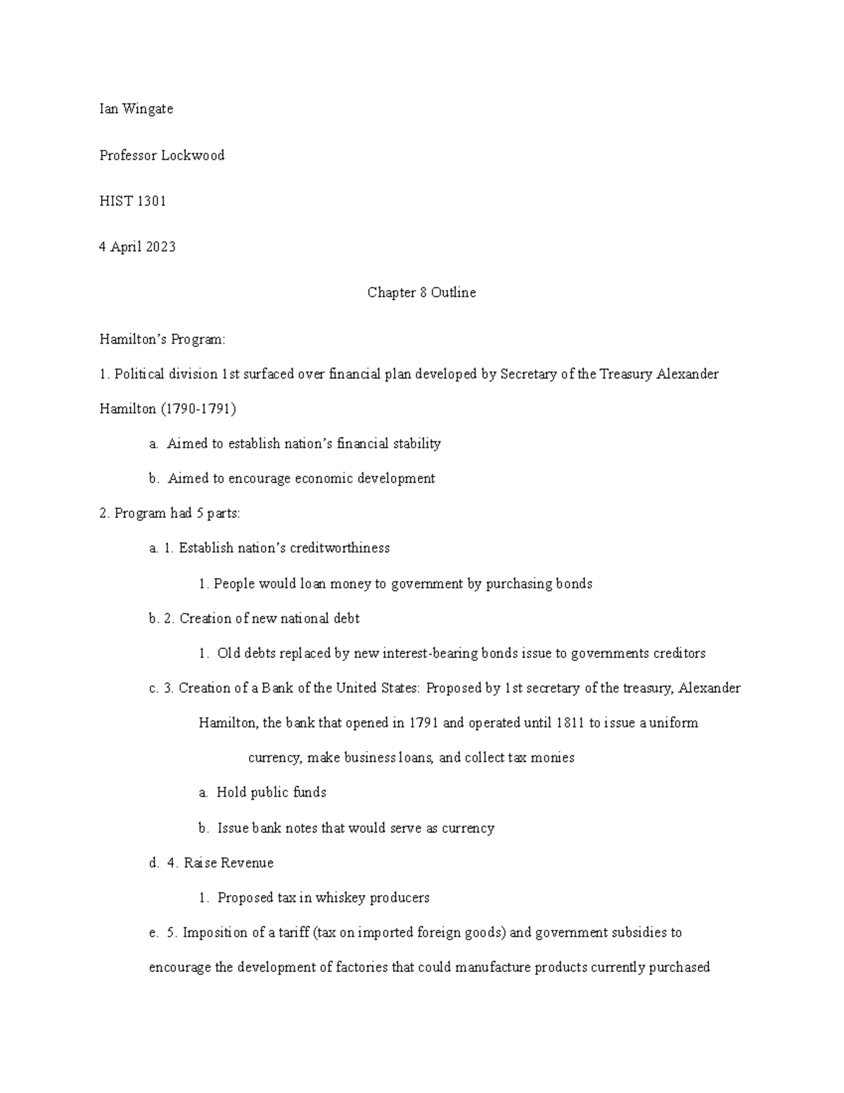 Chapter 8 outline Ian Wingate - Ian Wingate Professor Lockwood HIST ...