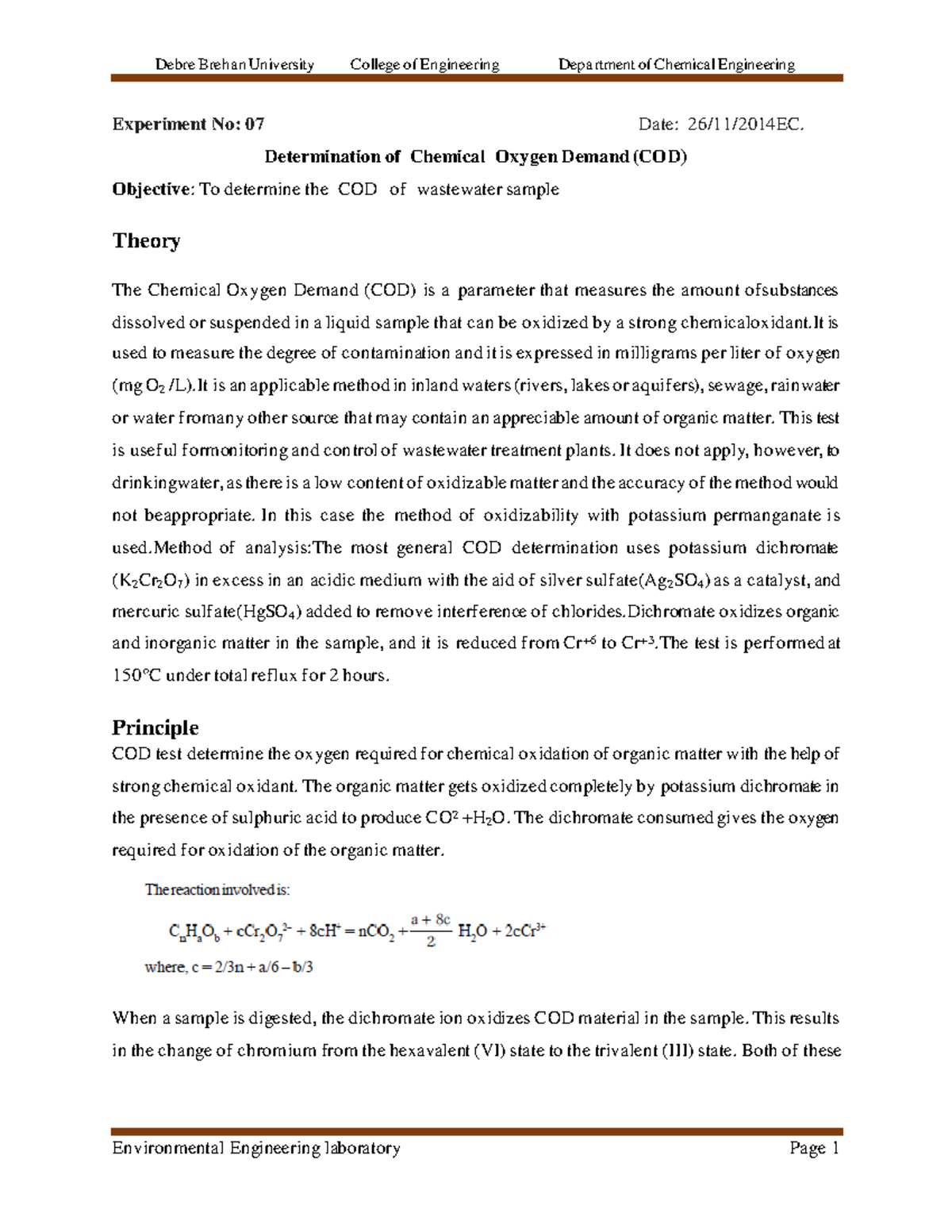 COD - Debre Brehan University College of Engineering Department of ...