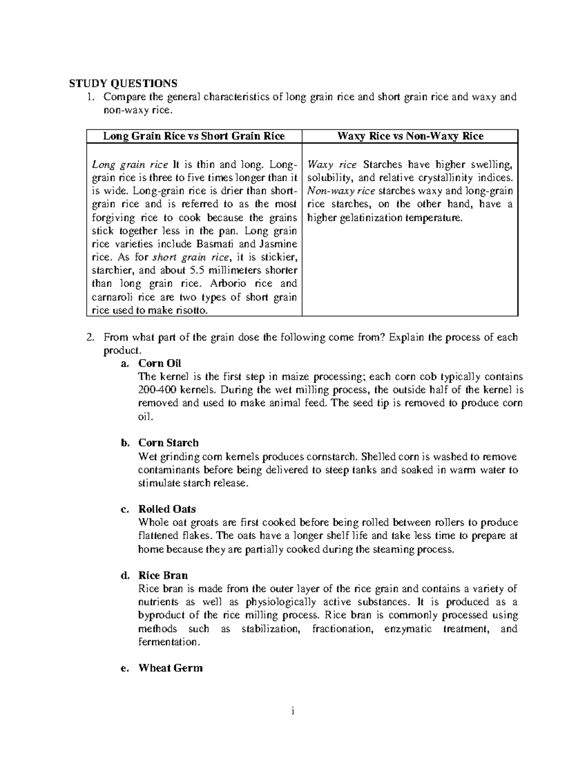 Characteristics of Rice Activity - STUDY QUESTIONS Compare the general ...