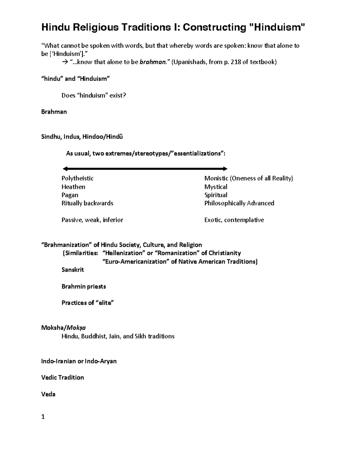 Hindu Terms I - Lecture notes 9 - Hindu Religious Traditions I ...
