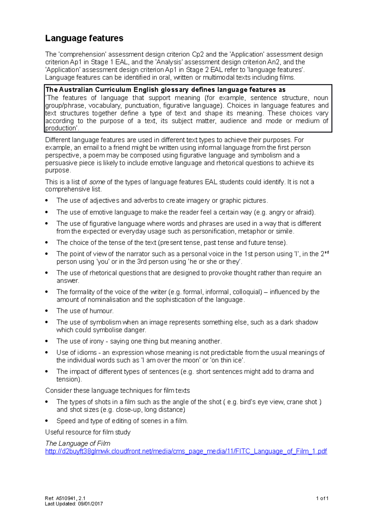 Language features - Language features The ‘comprehension’ assessment ...