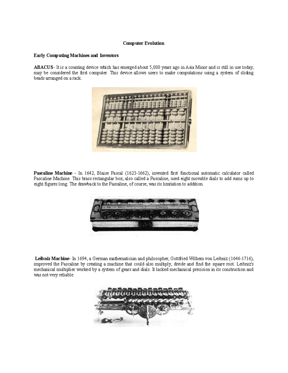 Unit 1 - Lecture notes 1 - Computer Evolution Early Computing Machines ...