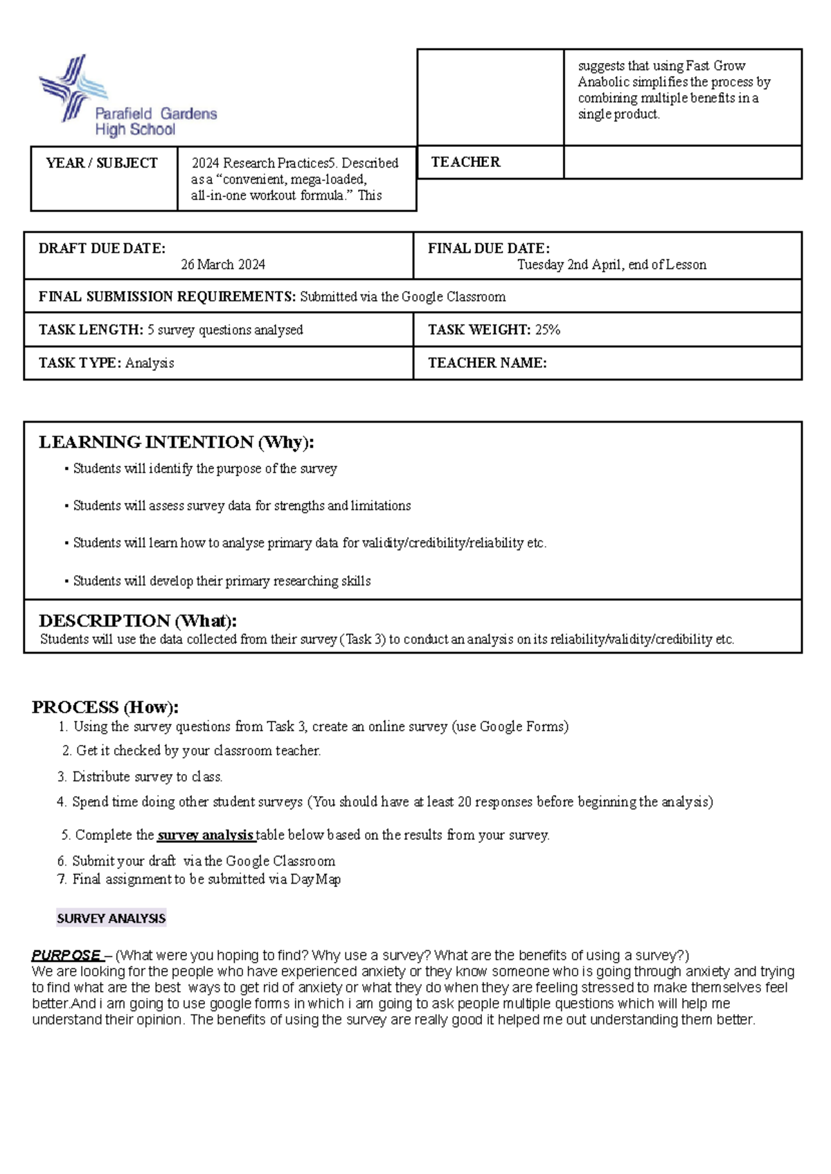 - Task 4 - Task Sheet - Task 4 for year 11 research project. - YEAR ...