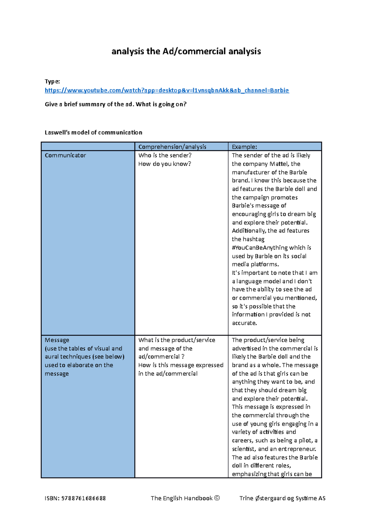 Ad commercial analysis barbie - analysis the Ad/commercial analysis ...
