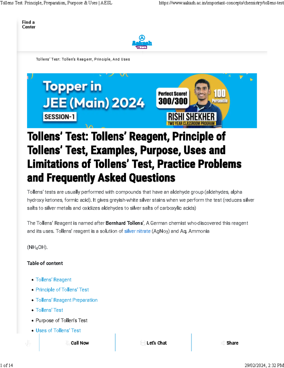 Tollens Test Principle, Preparation, Purpose & Uses AESL - Tollens ...