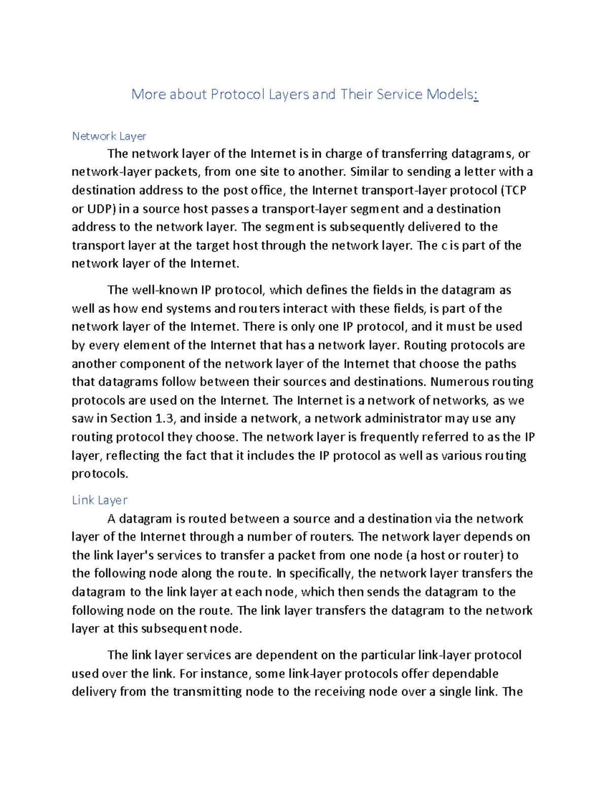 More about Protocol Layers and Their Service Models - Similar to ...