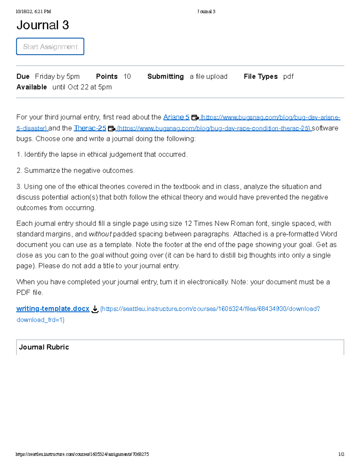 Journal 3 - 10/18/22, 6:21 PM Journal 3 seattleu.instructure/courses ...