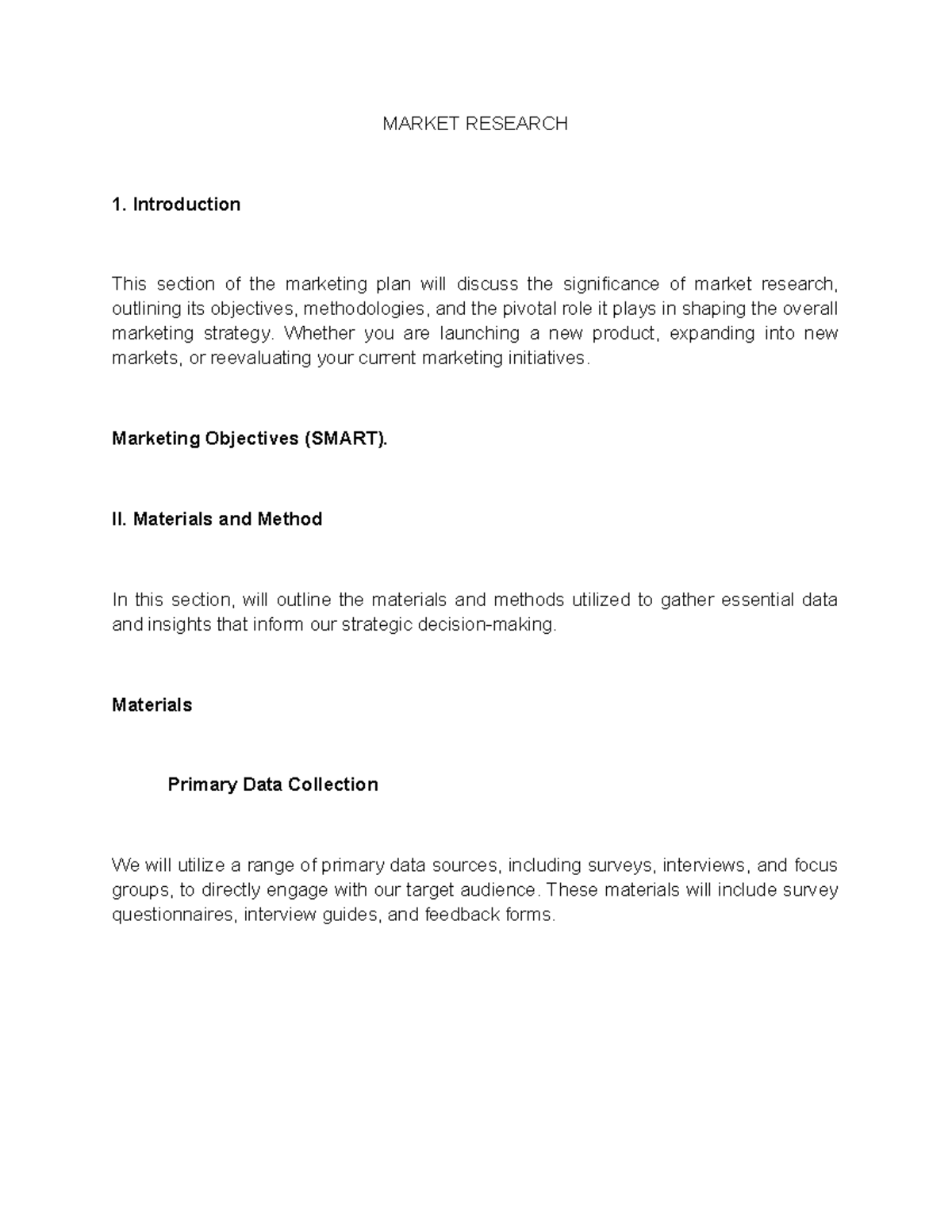 Market Research Format - MARKET RESEARCH Introduction This section of ...