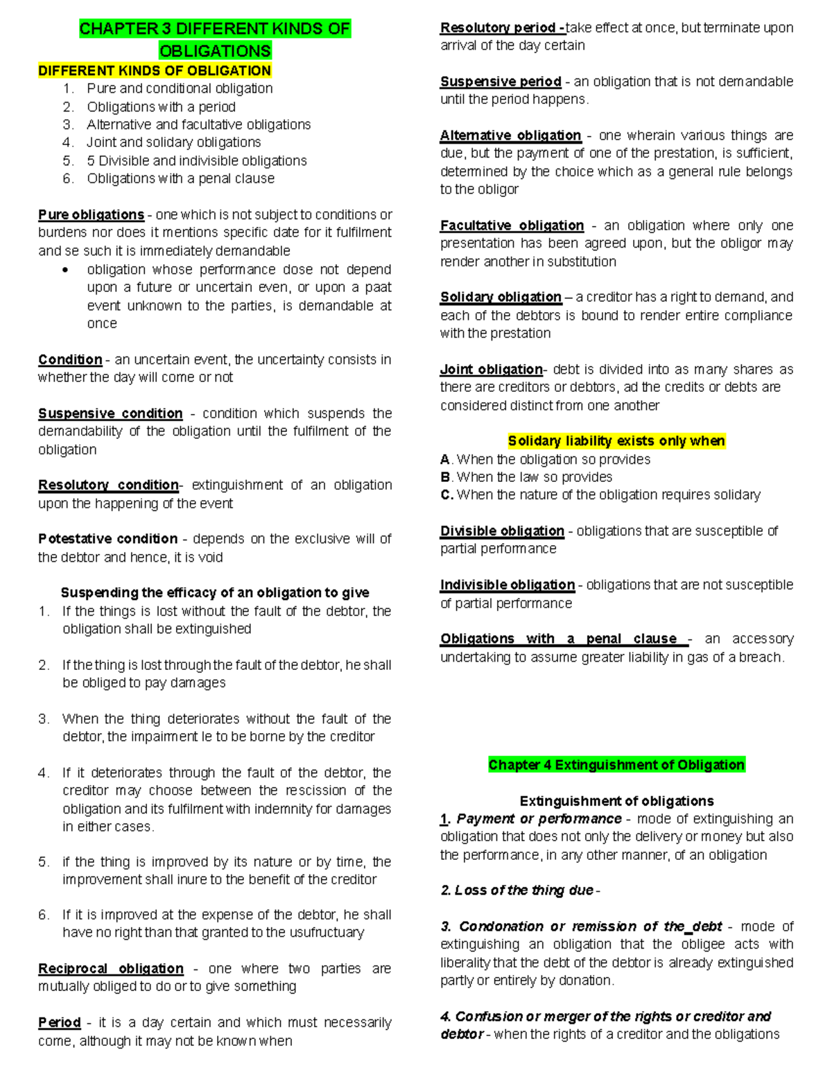 Oblicon- Midterm- Summary - CHAPTER 3 DIFFERENT KINDS OF OBLIGATIONS DIFFERENT KINDS OF ...