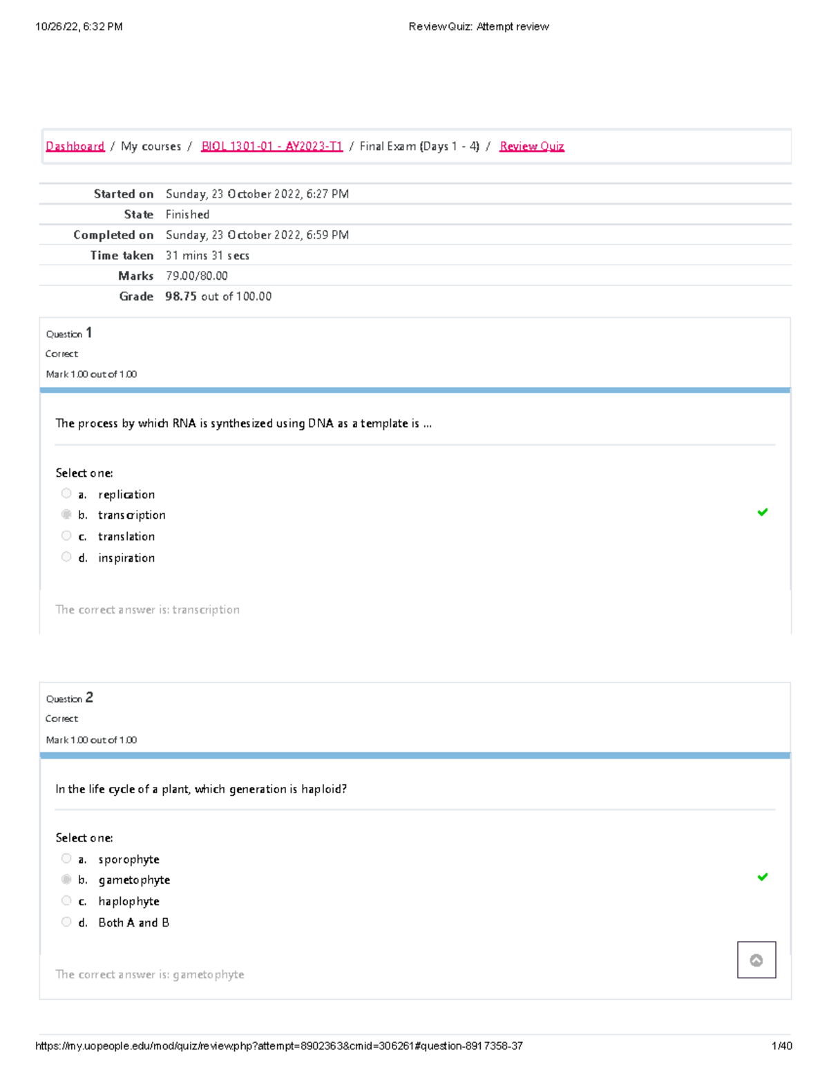 Review Quiz Attempt review - Started on Sunday, 23 October 2022, 6:27 ...