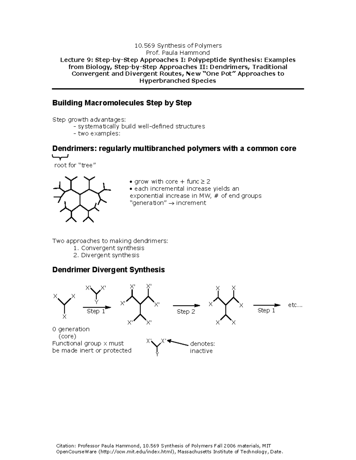 polymer chemistry lec09 - 10 Synthesis of Polymers Prof. Paula Hammond ...