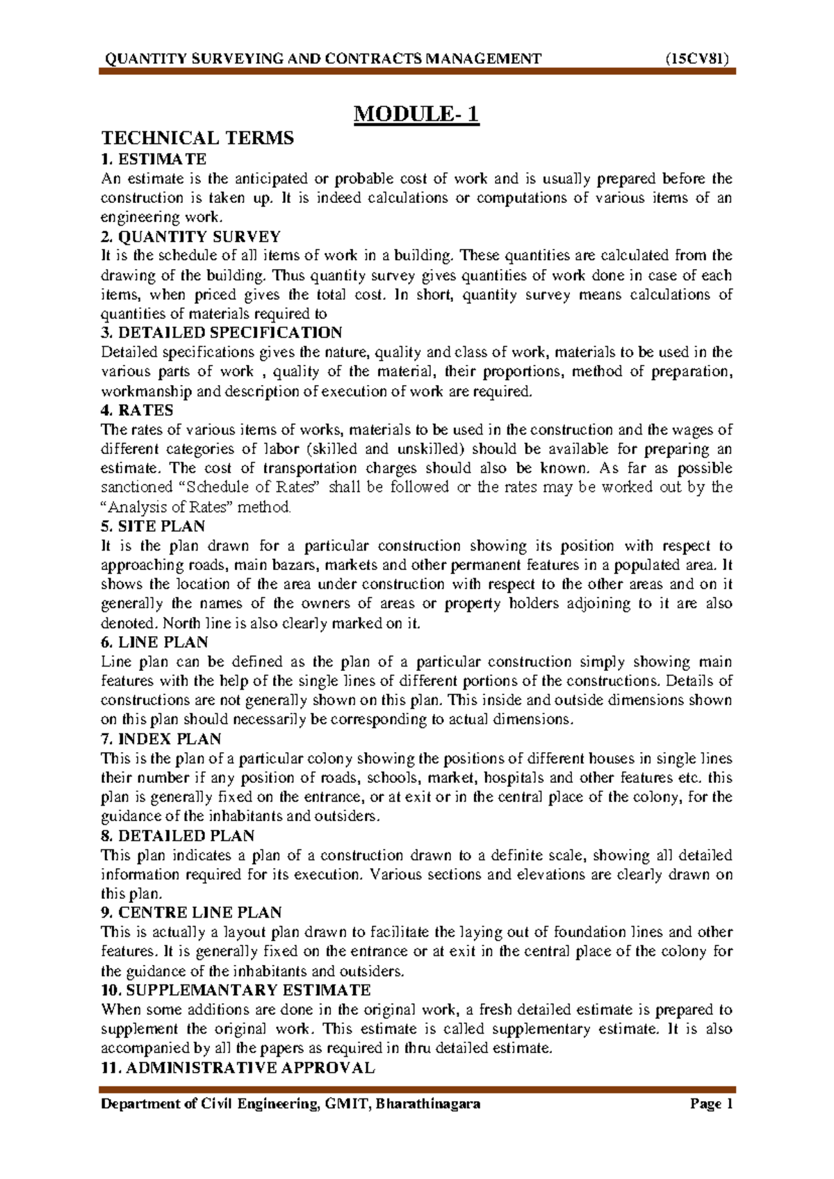Estimation 1 - MODULE- 1 TECHNICAL TERMS 1. ESTIMATE An estimate is the ...