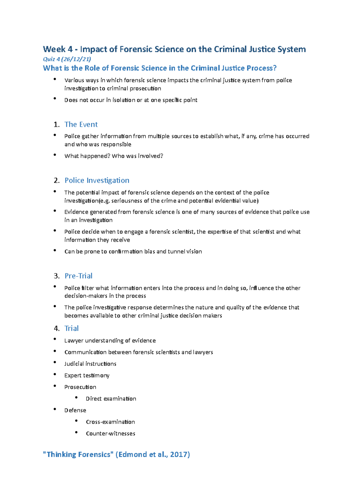Lecture notes from Forensic Science and Criminal Justice CCJ217 for ...