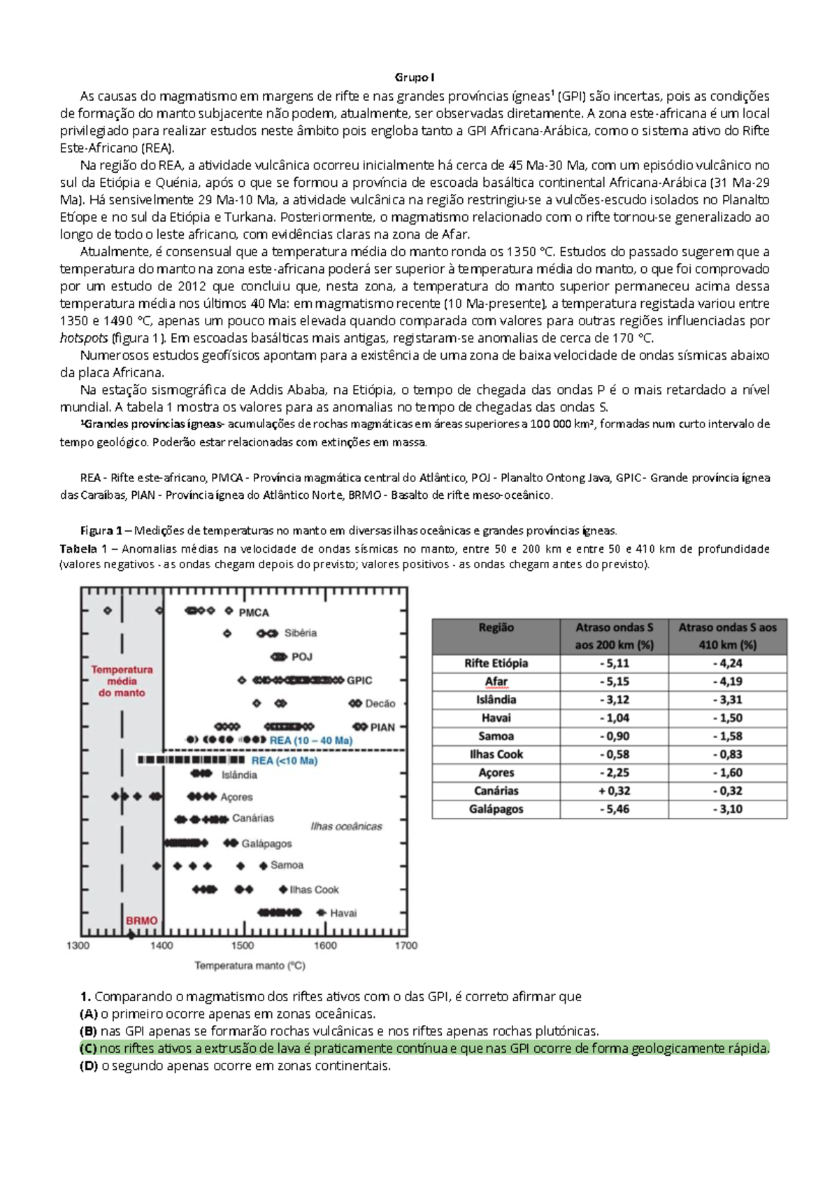 Estrutura CC - Correção da ficha - Grupo I As causas do magmatismo em ...