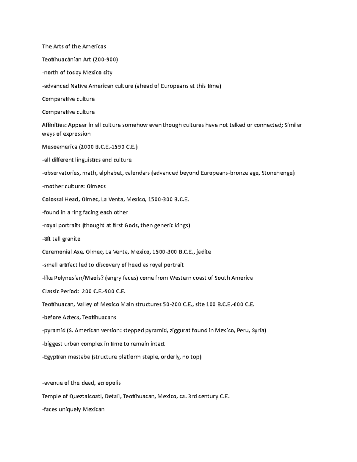 Americas to oceania lecture notes - The Arts of the Americas ...