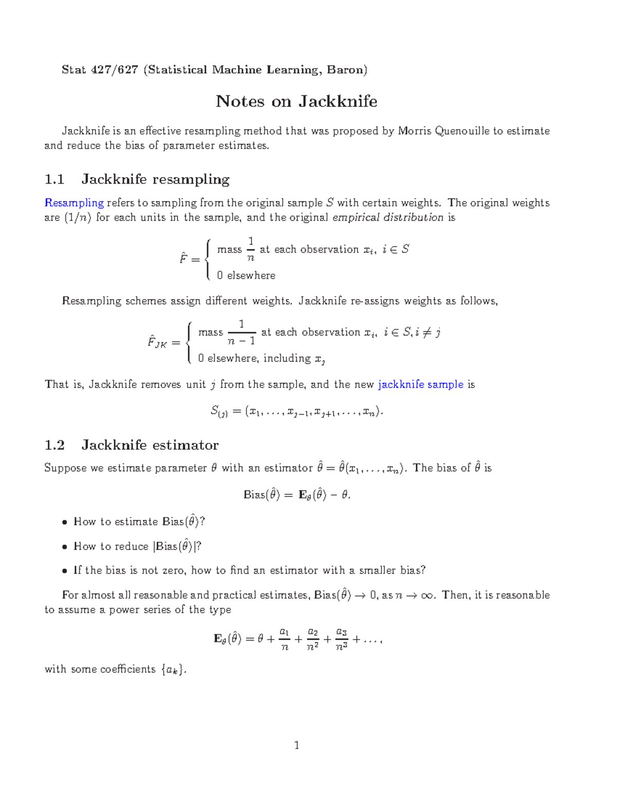 Jackknife - Resampling methods - Stat 427/627 (Statistical Machine ...