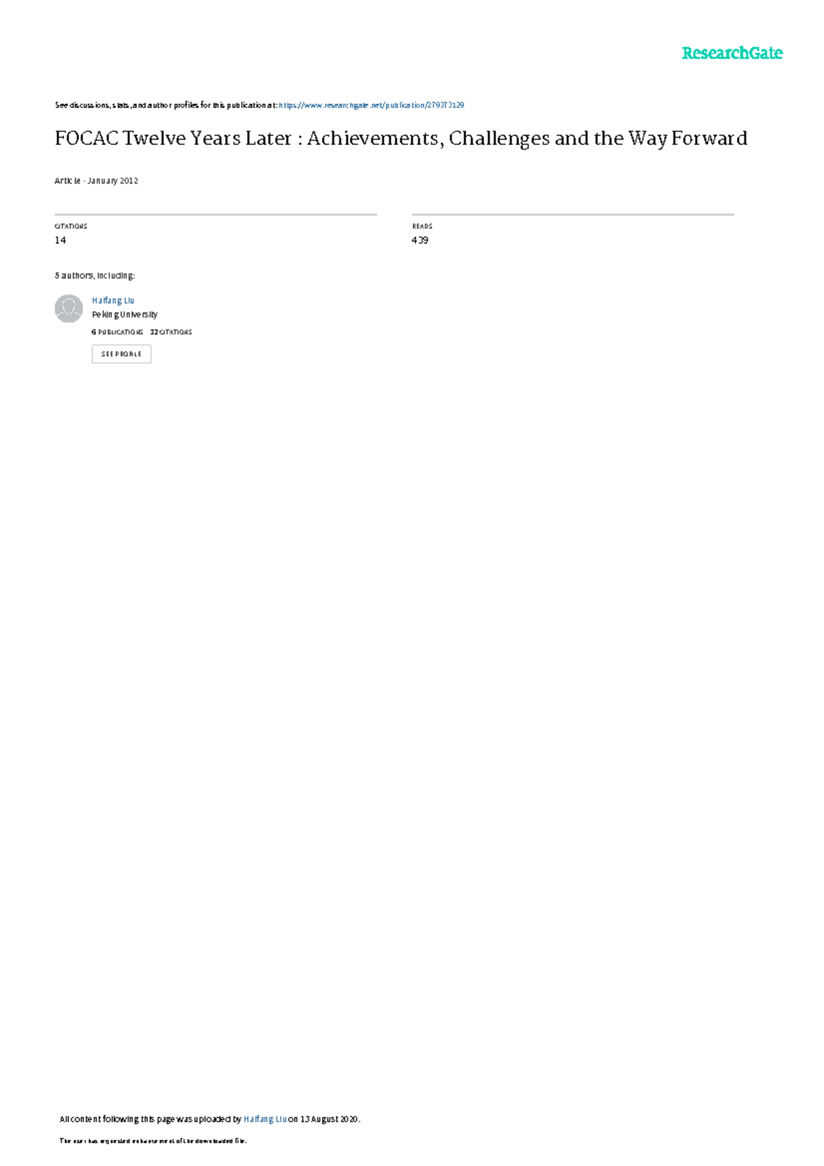 Focac Twelve Years Later Achievements Challenges a - See discussions ...