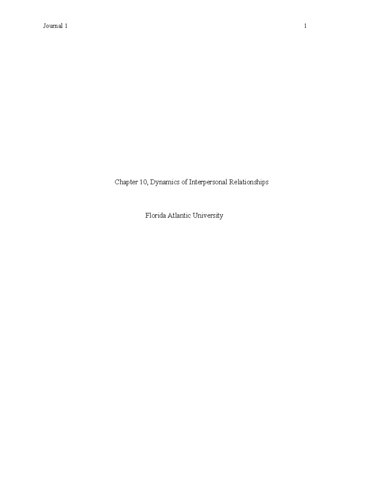 Journal 4 - Chapter 10 - Journal 1 1 Chapter 10, Dynamics of ...