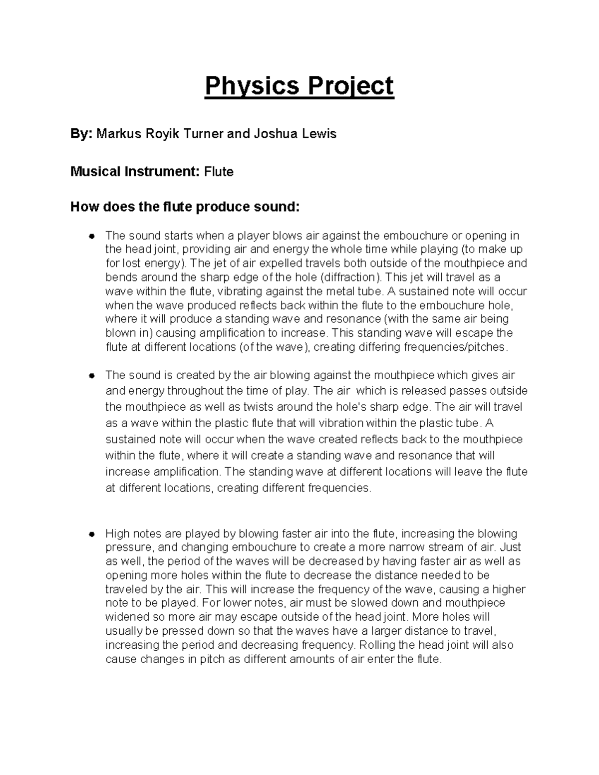 Science 2019 Physics Project-2 - Physics Project By: Markus Royik Turner and Joshua Lewis ...
