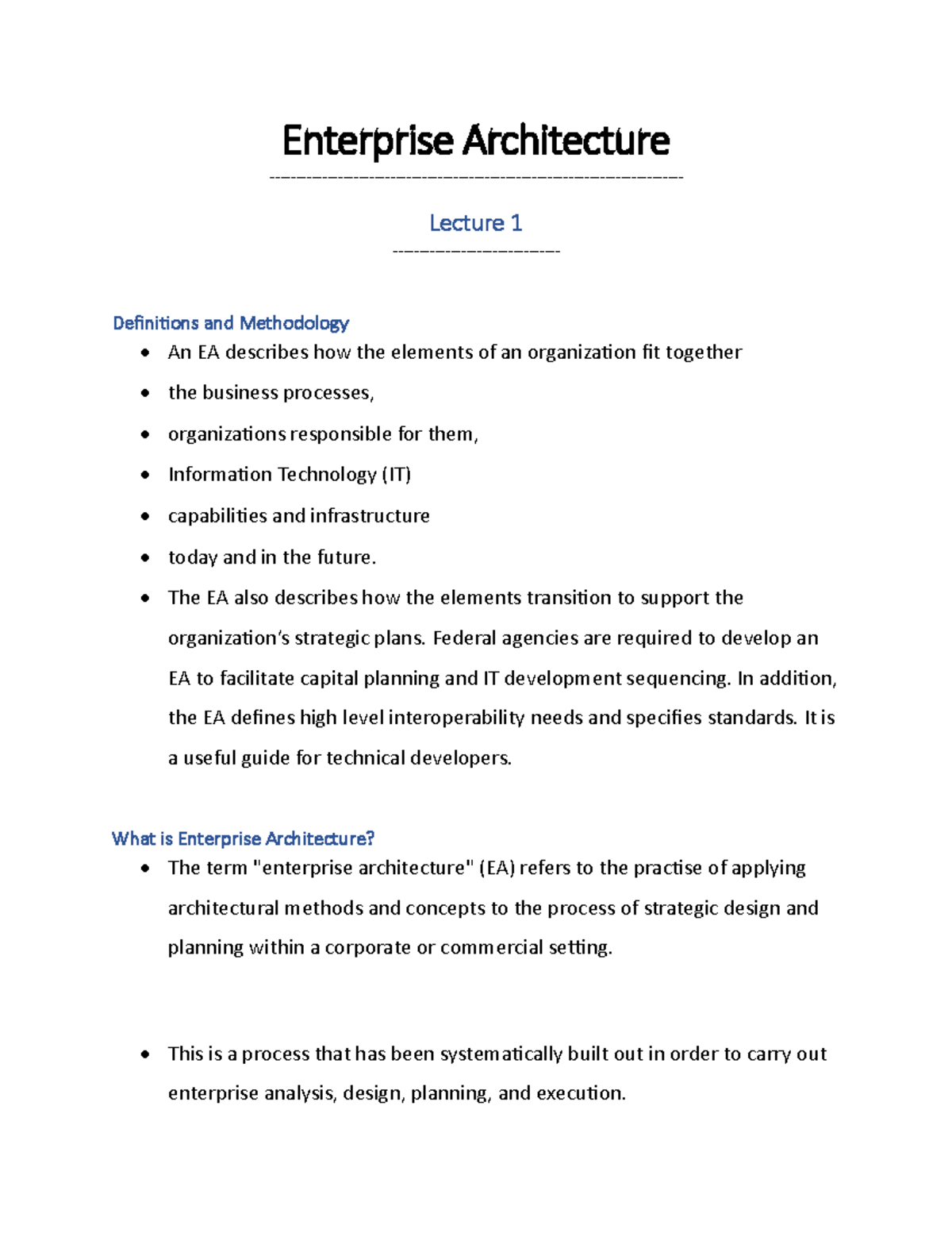 Enterprise Architecture -1 - Enterprise Architecture Lecture 1 ...
