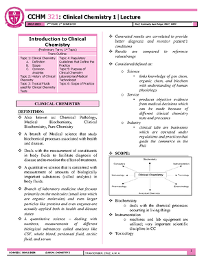 Clinical Chemistry Lecture 4 - CCHM321 | BSMLS 2024 CLINICAL CHEMISTRY 1 1 CCHM 321 : Clinical ...