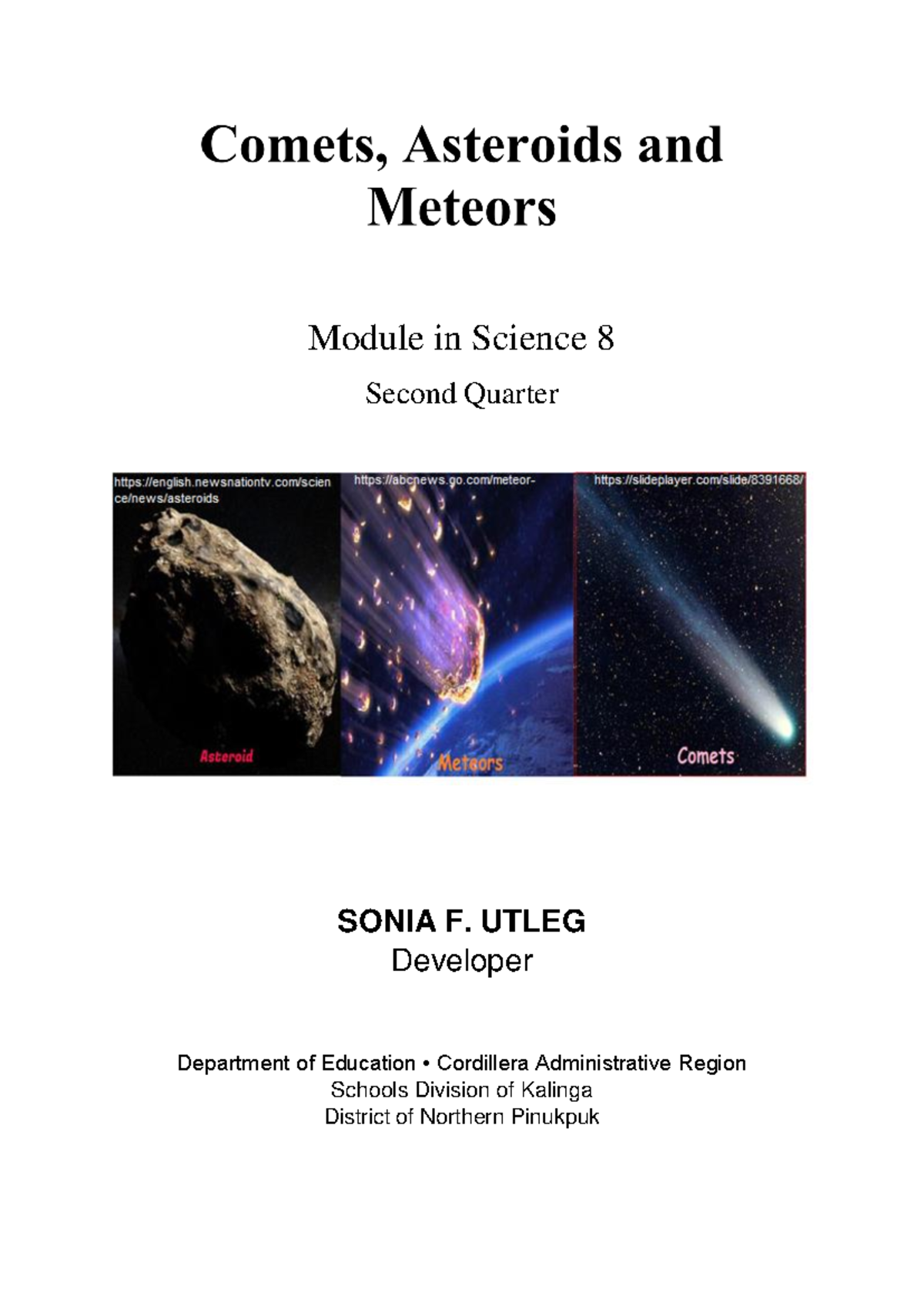 Passed 499-12-20 Melcs Kalinga Comets, Asteroids and Meteors - Module in Science 8 Second ...