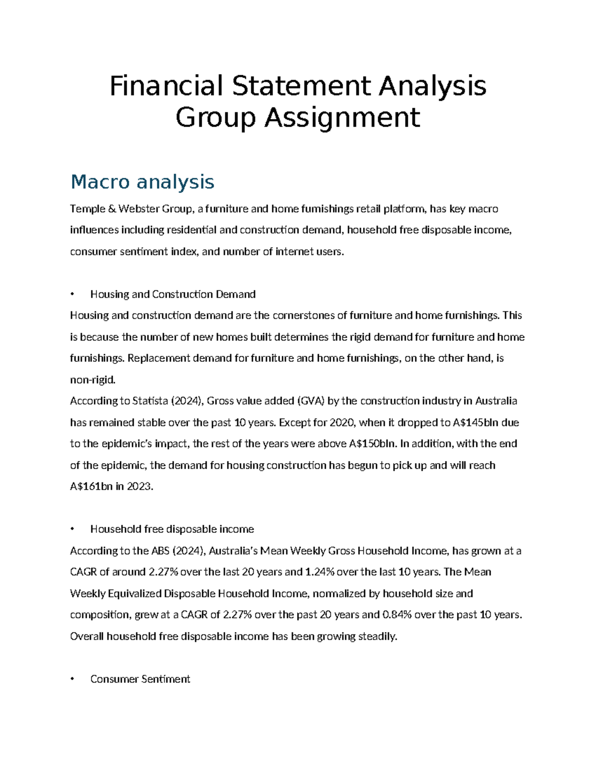 TPW task1 group project - Financial Statement Analysis Group Assignment Macro analysis Temple ...