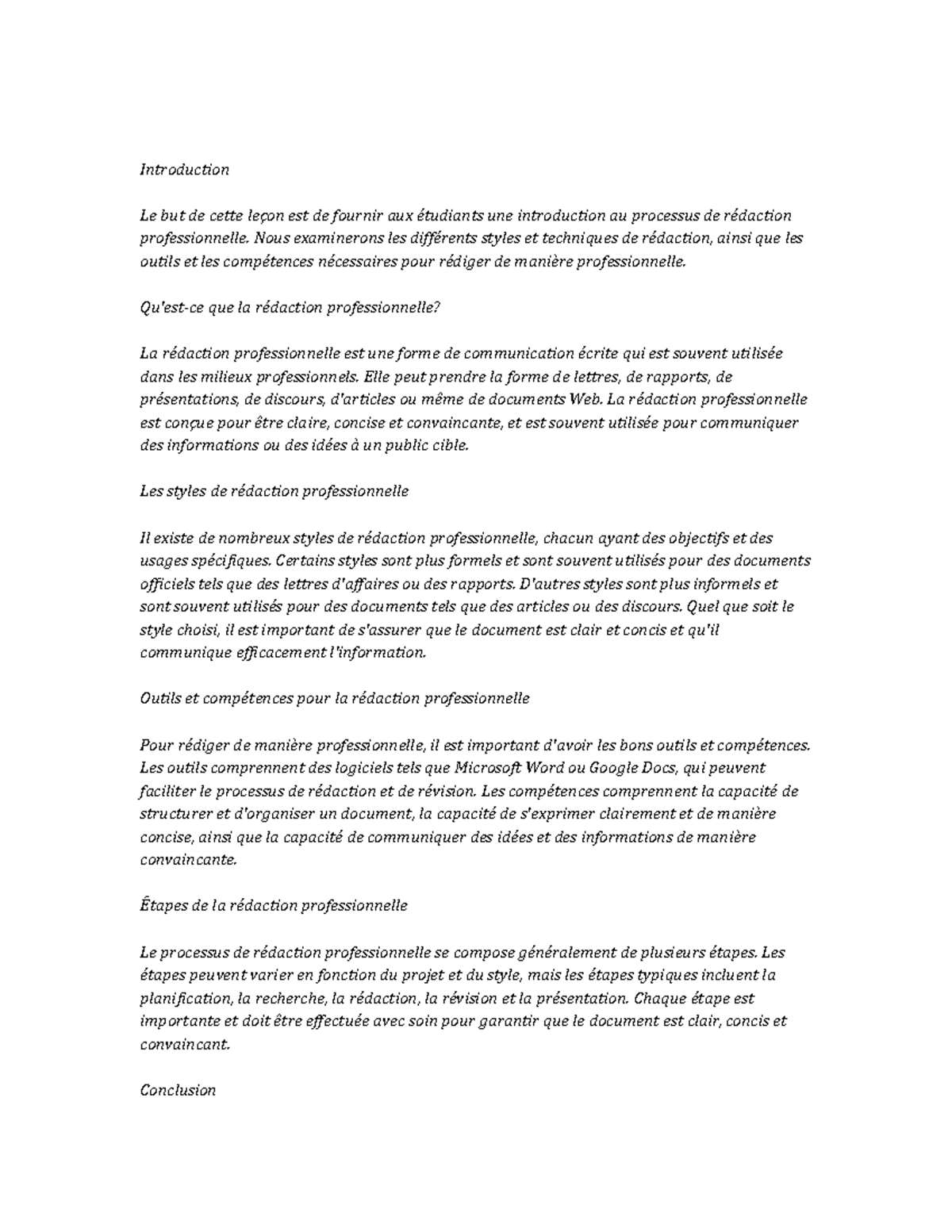 Professional Writing study Notes - Introduction Le but de cette leçon ...
