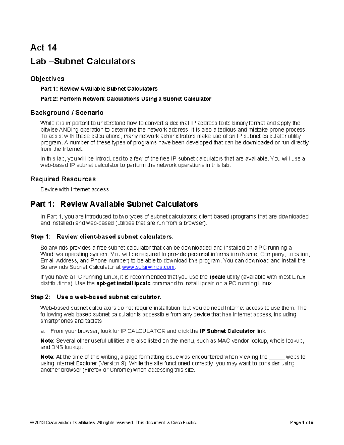 Activity No. 14 - Act 14 Lab –Subnet Calculators Objectives Part 1: Review Available Subnet ...
