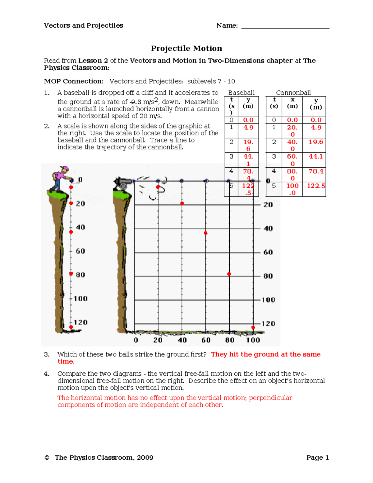 Projectile packet answers - Vectors and Projectiles Name: Projectile Motion Read from Lesson 2 ...