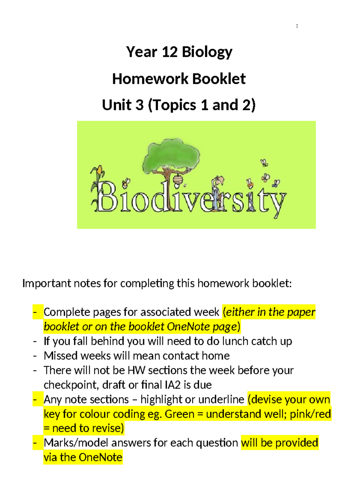 Unit 3 Workbook NDPrev - Notew from lecture - Year 12 Biology Homework ...
