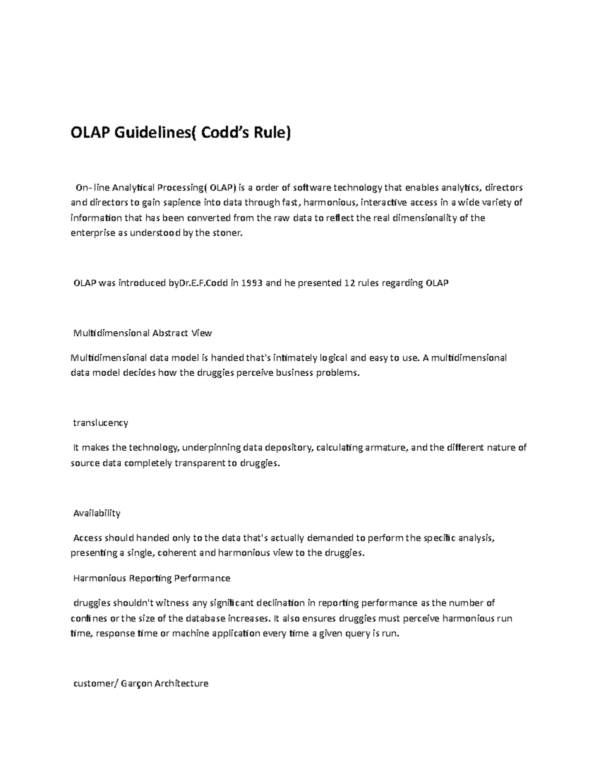 OLAP Guidelines( Codd’s Rule) - OLAP Guidelines( Codd’s Rule) On- line ...
