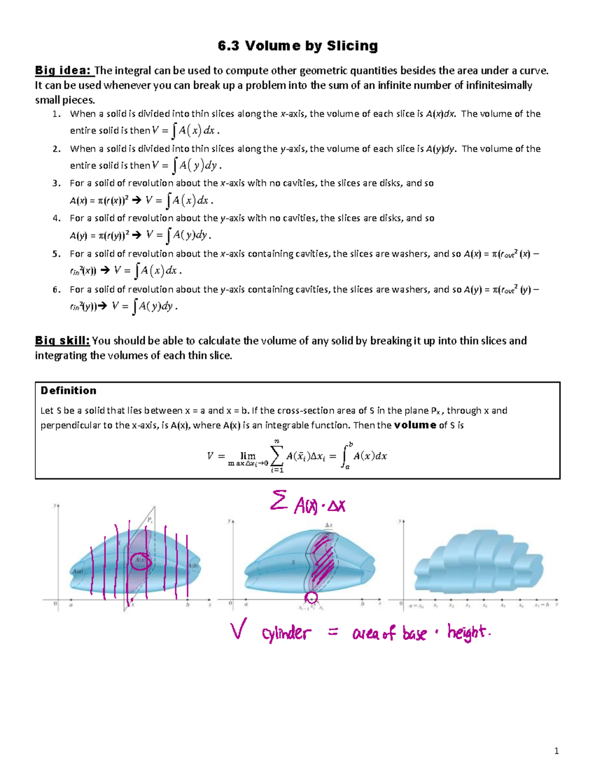 6 - Chapter 6.3 Full Review - 6 Volume by Slicing Big idea: The ...