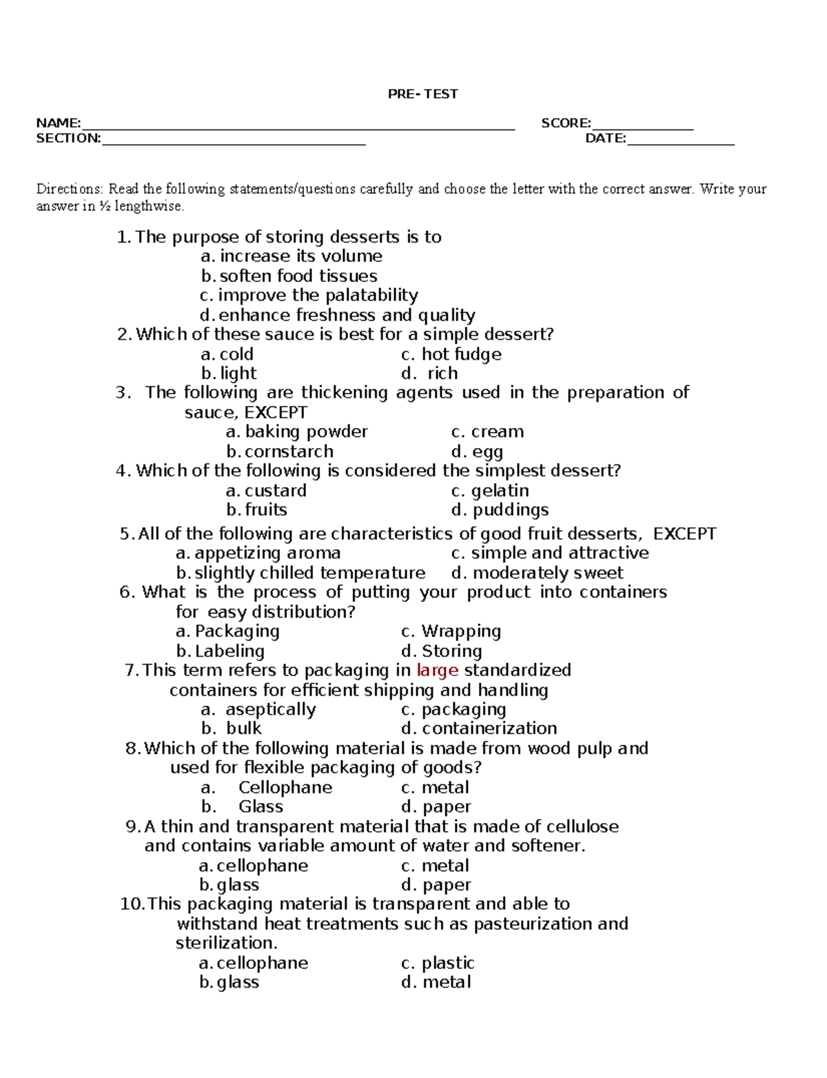 PRE-TEST AND Rubric - PRE- TEST - Studocu