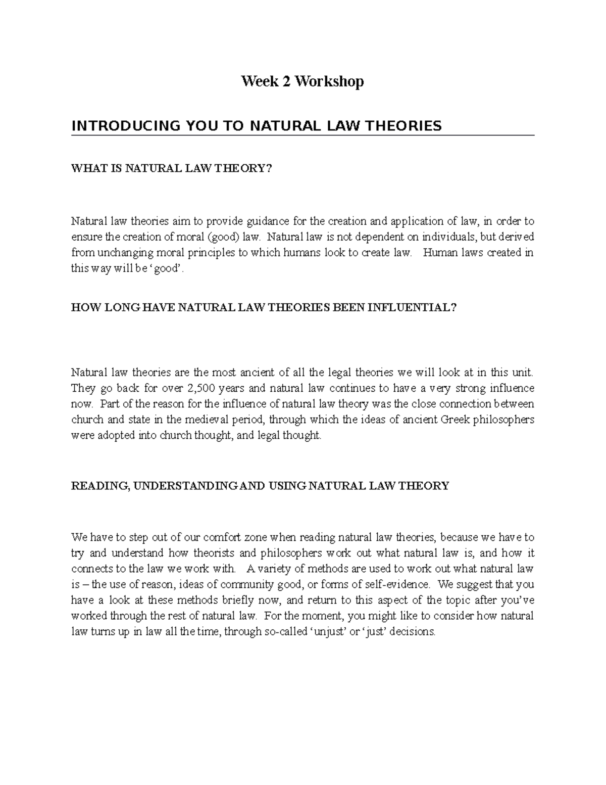 INTRODUCING YOU TO NATURAL LAW THEORIES - Week 2 Workshop INTRODUCING ...