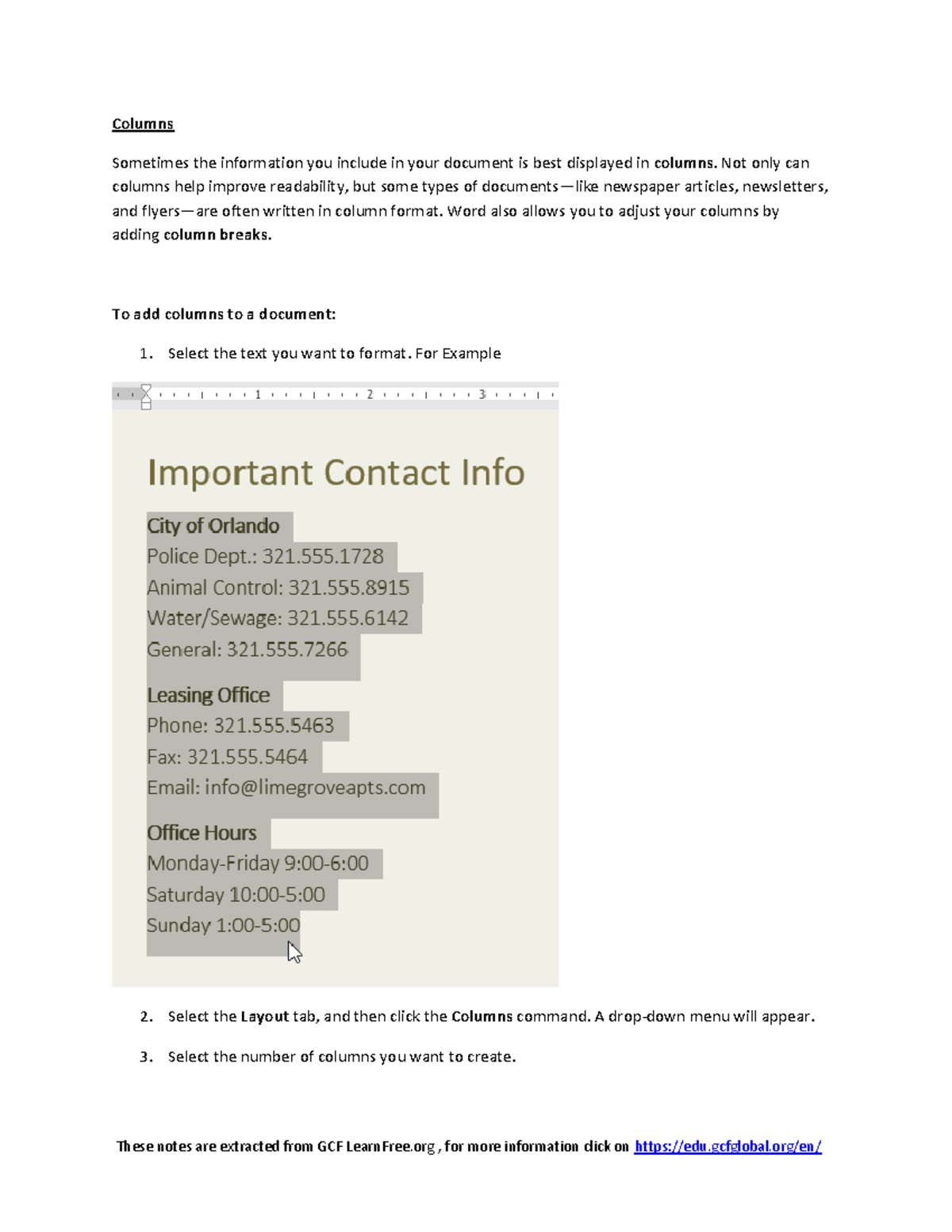 Columns - Columns Sometimes the information you include in your ...