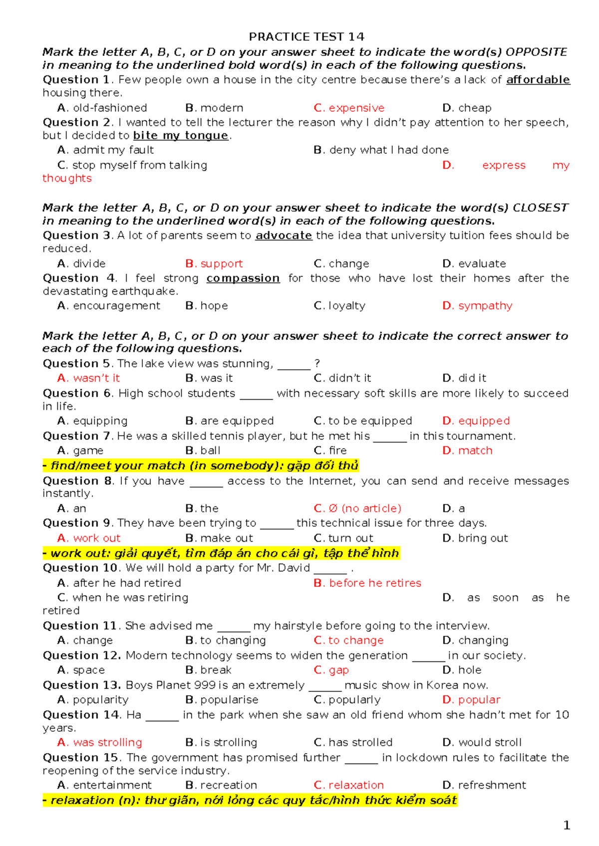 Practice-Test-14 - T dcd - PRACTICE TEST 14 Mark the letter A, B, C, or ...