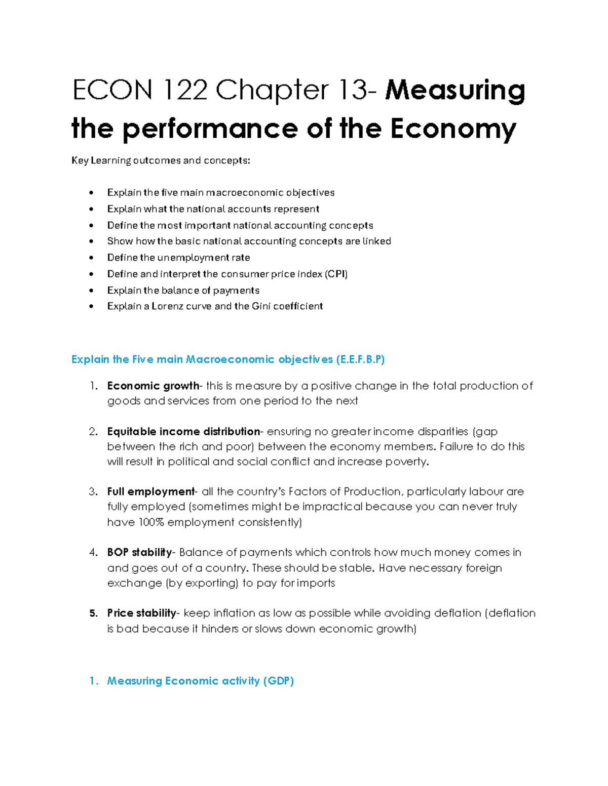 ECON 122 Chapter 13- Measuring the performance of the Economy - E.F.B ...