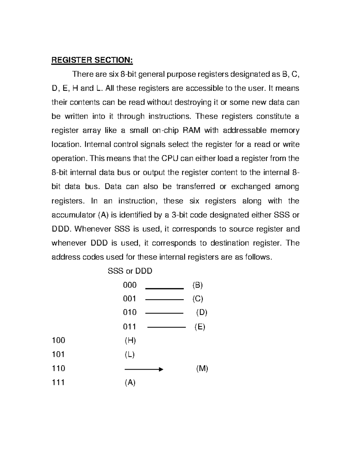 Computer Architecture - REGISTER SECTION: There are six 8-bit general ...