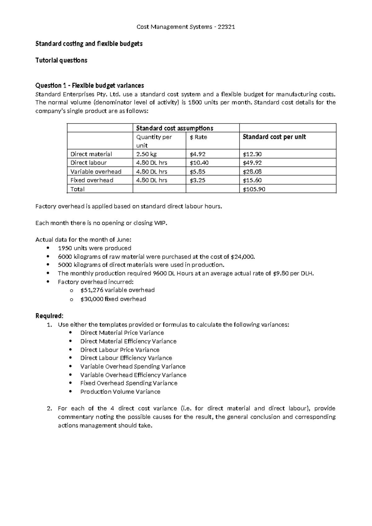 22321 - Topic 7 Tutorial questions - Cost Management Systems - 22321 ...