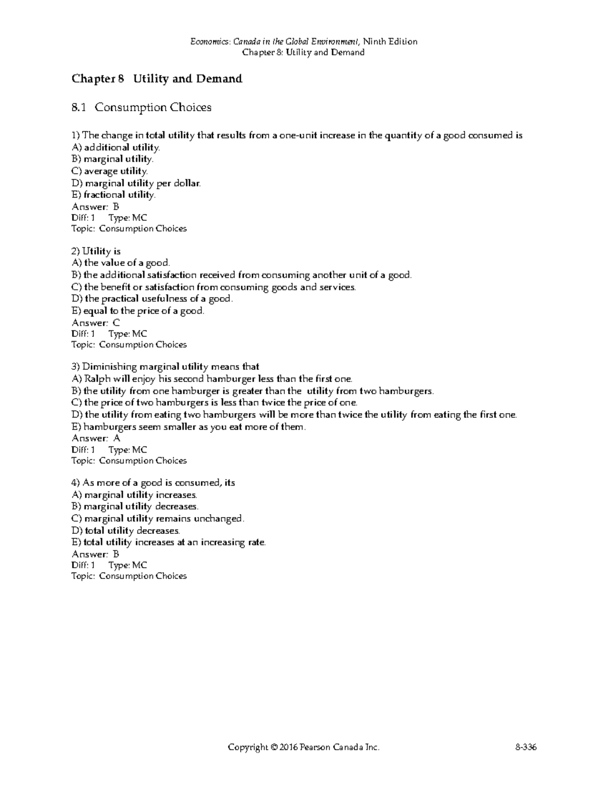 Chapter 8 Test Banks - Chapter 8: Utility and Demand Chapter 8 Utility ...